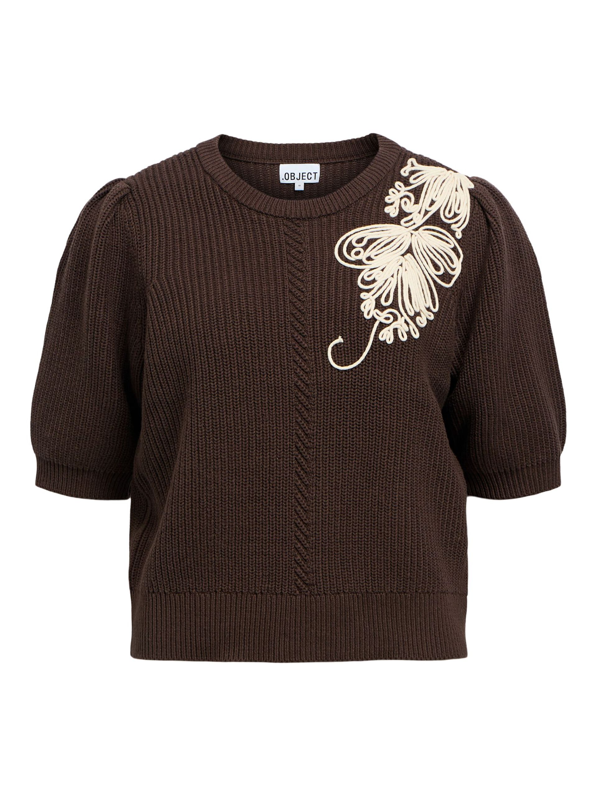 EMBROIDERED KNITTED TOP | Brown | .OBJECT CI Belgium