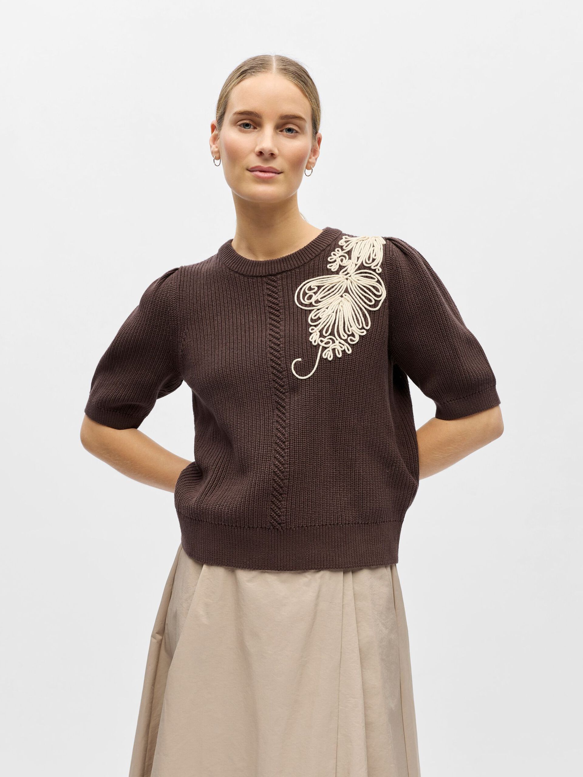 EMBROIDERED KNITTED TOP | Brown | .OBJECT CI Ireland