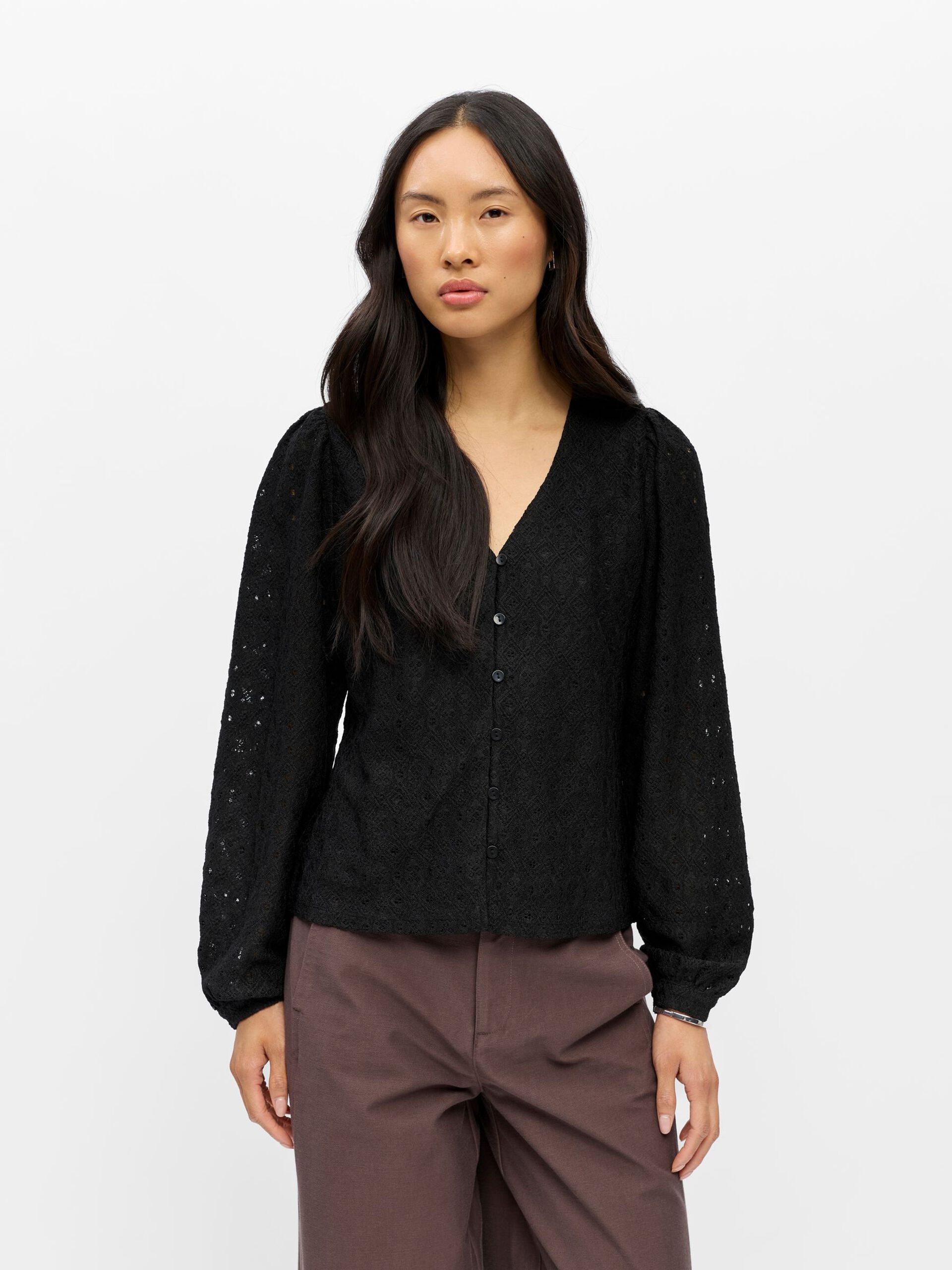 V-HALS PUFF BLUSE | Sort | .OBJECT CI Norge