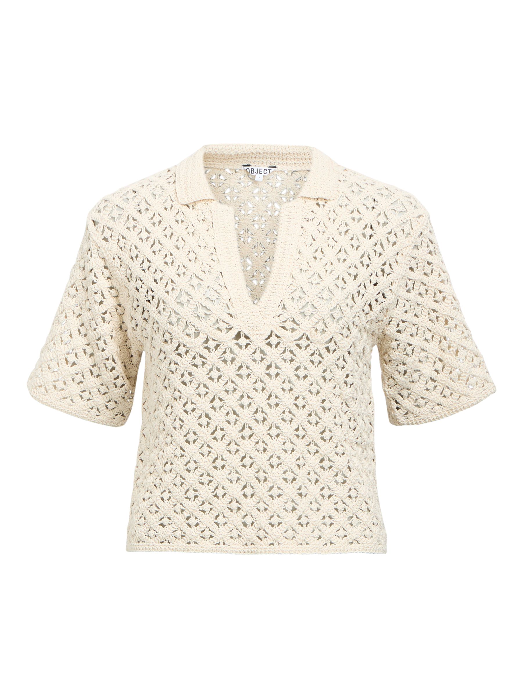 KNIT CROCHET SHORT-SLEEVED T-SHIRT | Grey | .OBJECT CI Ireland